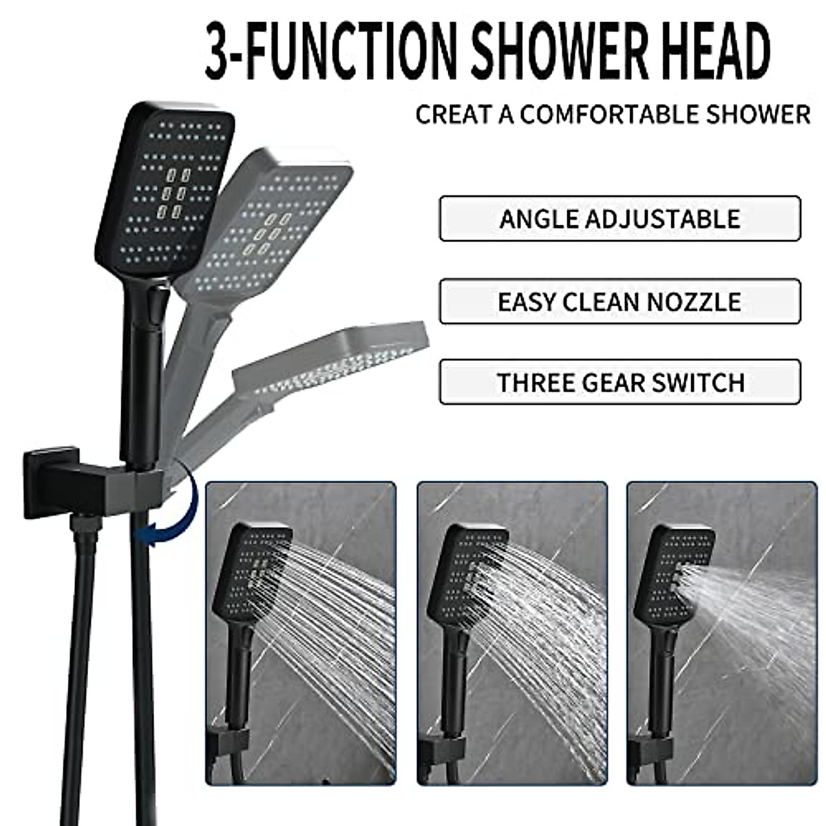 DIFEINI Shower Faucet Set Matte Black Shower System with 10 Inches Stainless Steel Rainfall Shower Head Pressure Balance Rough-in Valve Trim Kit Shower Fixture Combo Set,6012B