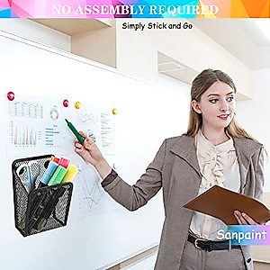 Sanpaint Magnetic Pencil Holder,Mesh Stainless Steel Pen Basket, Metal Writing Utensil Storage Organizer for Whiteboard,Blackboard,Kitchen, Locker, Home, or Office