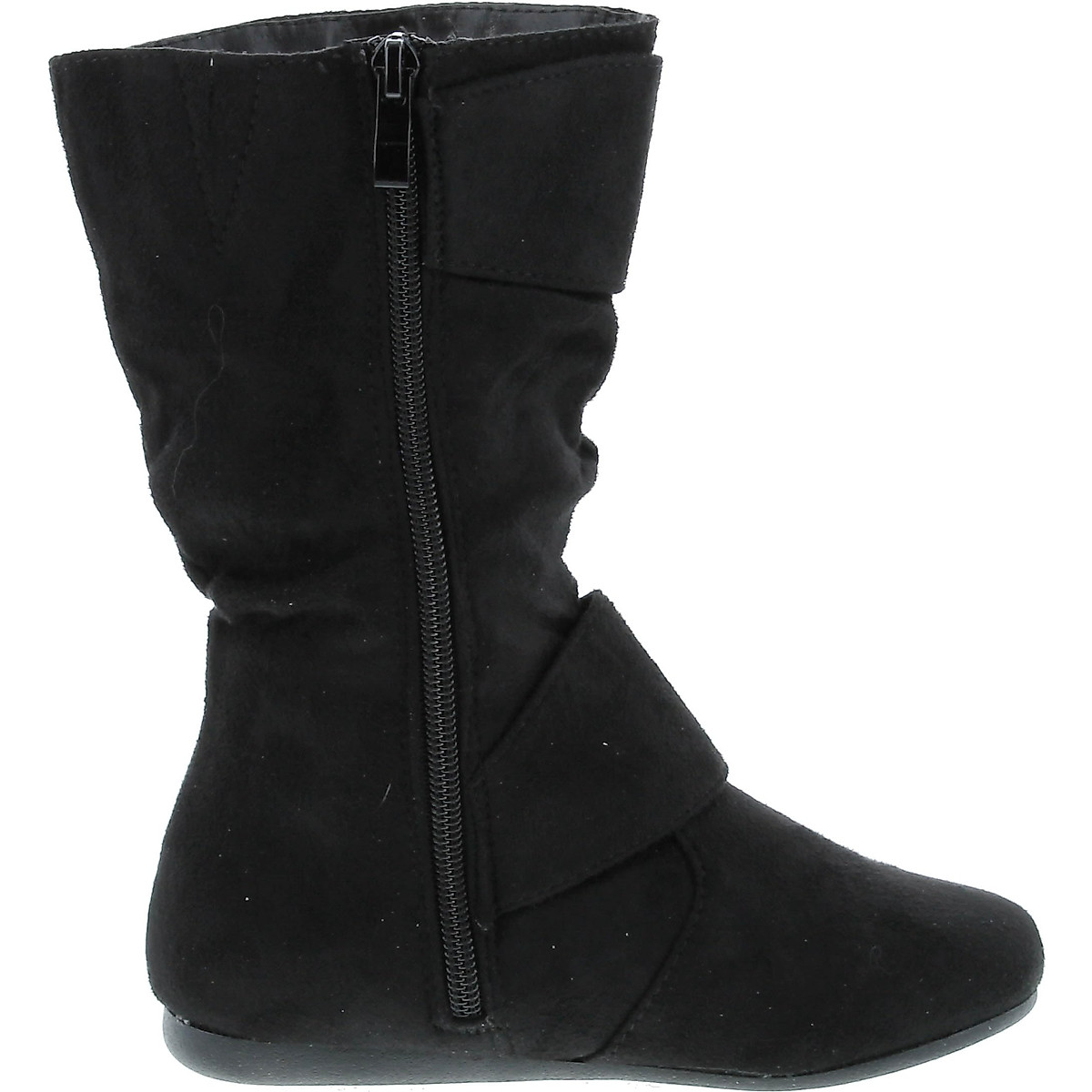 Link Klein-70K Girl's Kid's Faux Suede Two Buckle Zipper Flat Heel Mid Calf Slouchy Boot Shoes,Black,2