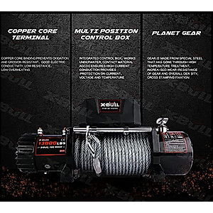 X-BULL - Towing Products & Winch - 12V Waterproof Wire Cable Electric Winch 13000 lb Load Capacity for Truck UTV ATU SUV