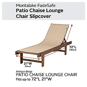 Classic Accessories Montlake Water-Resistant 72 Inch Patio Chaise Lounge Slipcover, Antique Beige, Patio Furniture Covers