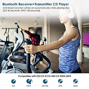 Fohil CD Player Portable, Bluetooth CD Player with Dual Speaker, Discman Rechargeable 1500 mAh Walkman CD Player with Headphone AUX Cable for Car, Anti-Skip Protection Personal CD Player LCD Display