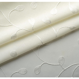 MIUCO Floral Embroidered Semi Sheer Curtains Faux Linen Grommet Curtains for Girls Room 52 x 84 Inch Set of 2, Off White