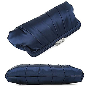CHARMING TAILOR Classic Pleated Satin Clutch Bag Diamante Embellished Formal Purse for Wedding/Prom/Black-Tie Events (Navy)