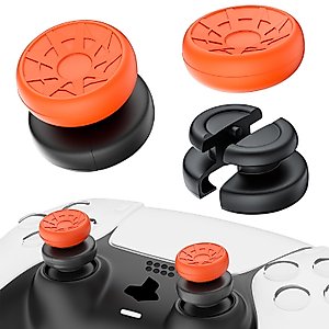 PlayRealm NO FALLING OFF Thumbstick Extender & Silicone Grip Cover 2 Sets for PS5 & PS4 Controller (Turbo Orange)