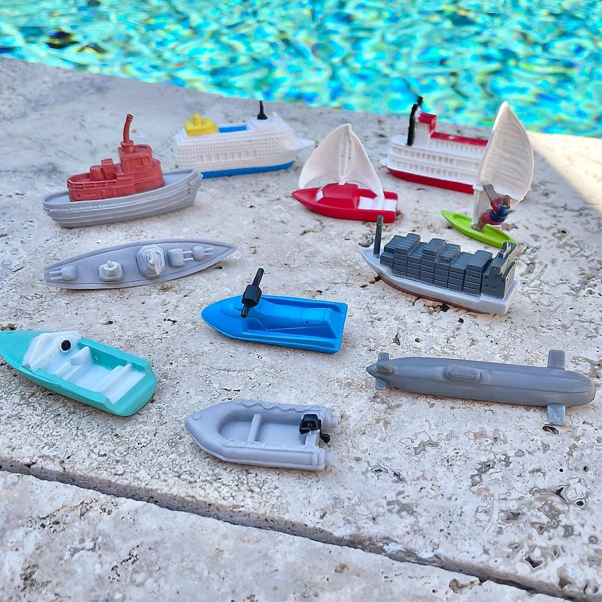 Safari Ltd. In the Water TOOB - Figurines of Jet Ski, Raft, Submarine, Motorboat, Windsurfer, Battleship, Cruise, Steam, Sail, Tug, Cargo Boat - Educational Toy Figures For Boys, Girls & Kids Ages 3+