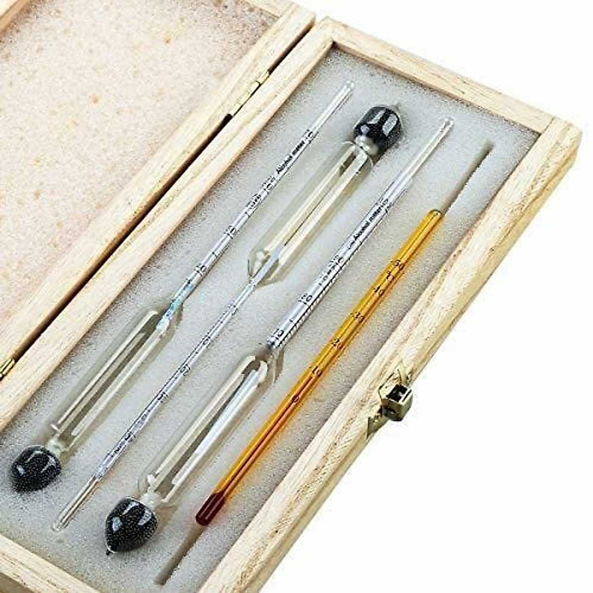 BioRing Alcohol Hydrometer 0-100% Accurate Meter for Whiskey Moonshine Distill Test Jar (Wood Box+Glass jar)