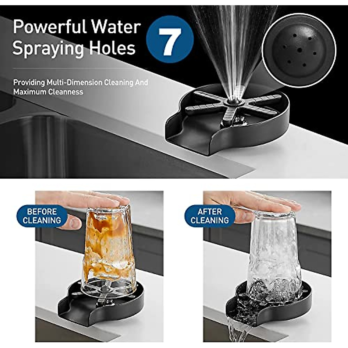 Havin Stainless Steel Wine Glass Rinser for Kitchen Sinks, Bar, Baby Bottles Cleaning, Bar Glass Sprayer, Kitchen Sink Accessories (Matte Black)