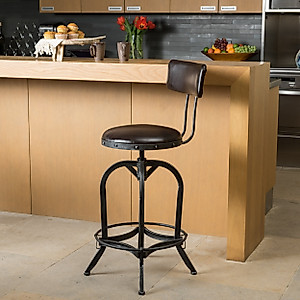 Christopher Knight Home Vlippu Leather Barstool with Backrest, Brown