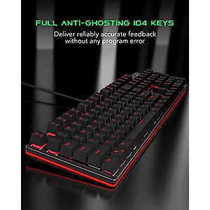 Black Shark Mechanical Gaming Keyboard Full 104-Keys All Metal Panel, LED RGB Backlit USB Wired Keyboard with Green Switch, Quiet Click Sound Mechanical Keyboard for Windows,Desktop,Computer,PC