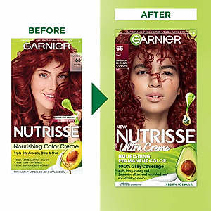 Garnier Hair Color Nutrisse Nourishing Creme, 66 True Red (Pomegranate) Permanent Hair Dye, 2 Count (Packaging May Vary)