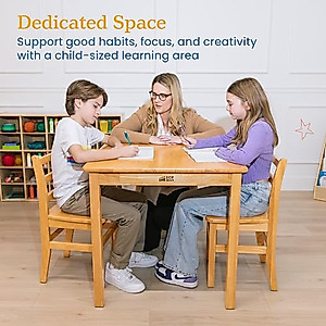 ECR4Kids 30in x 30in Square Hardwood Table with 28in Legs and Two 16in Chairs, Kids Furniture, Honey