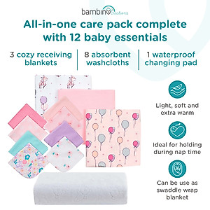 Baby Girl Newborn Essentials Must Haves 12pcs Light Pink Baby Shower Gifts-Receiving Blankets and Baby Bath Essentials Newborn Kit, Newborn Bath Essentials-Machine and Dryer Safe by BAMBINO CREATIONS