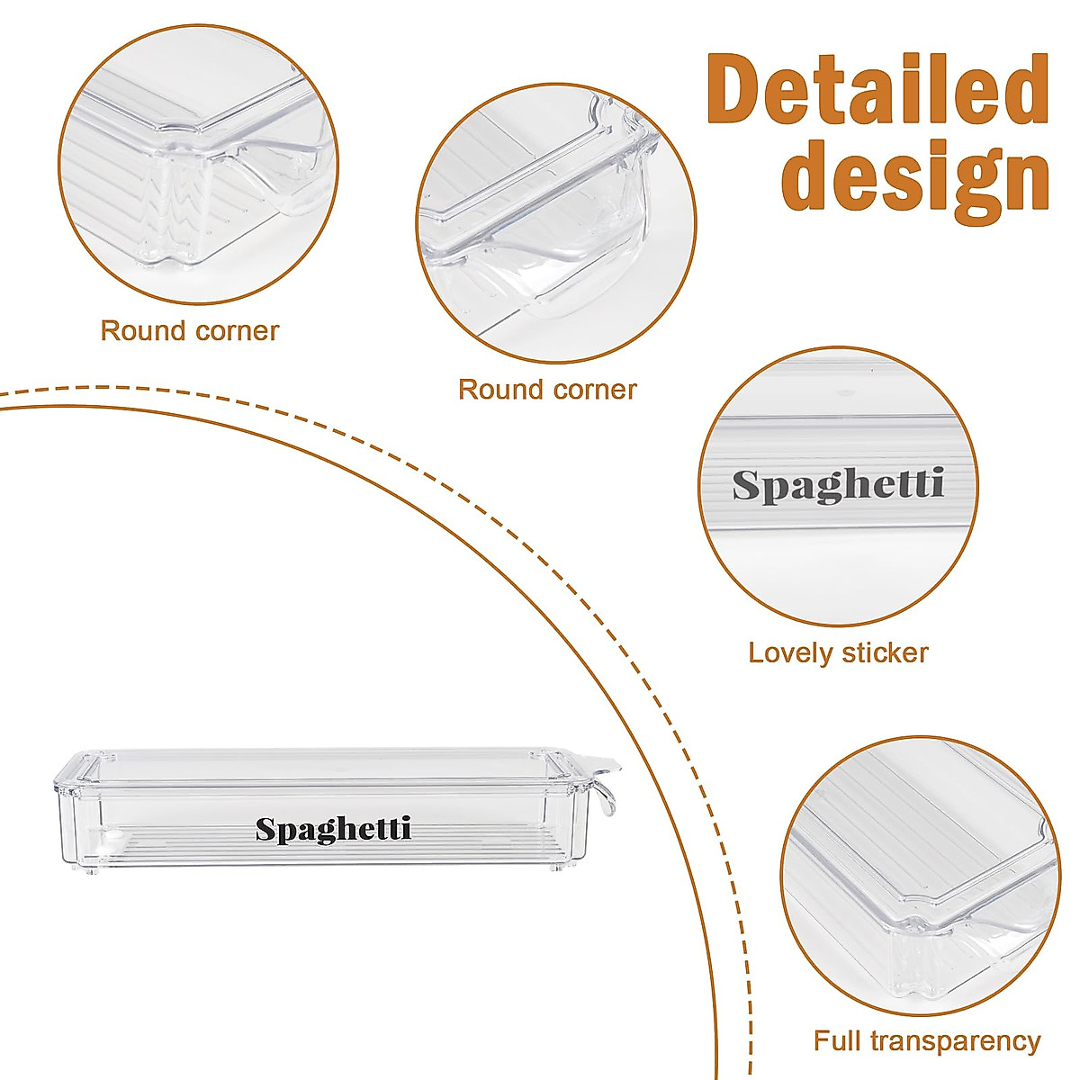 Yomjarl Pasta Storage Container Plastic Spaghetti Food Storage Box, Airtight Spaghetti Noodle Holder Rectangular Chopstick Storage Box for Spaghetti, Pasta, Noodles, Eggs, Fruits Snacks