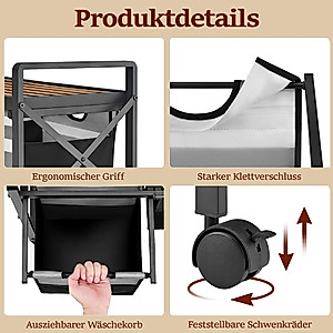 Laundry Sorter with Shelf, 150L Laundry Basket Organizer, 3 Section Laundry Hamper with Rolling Wheels, Grey Black (1 Tier)