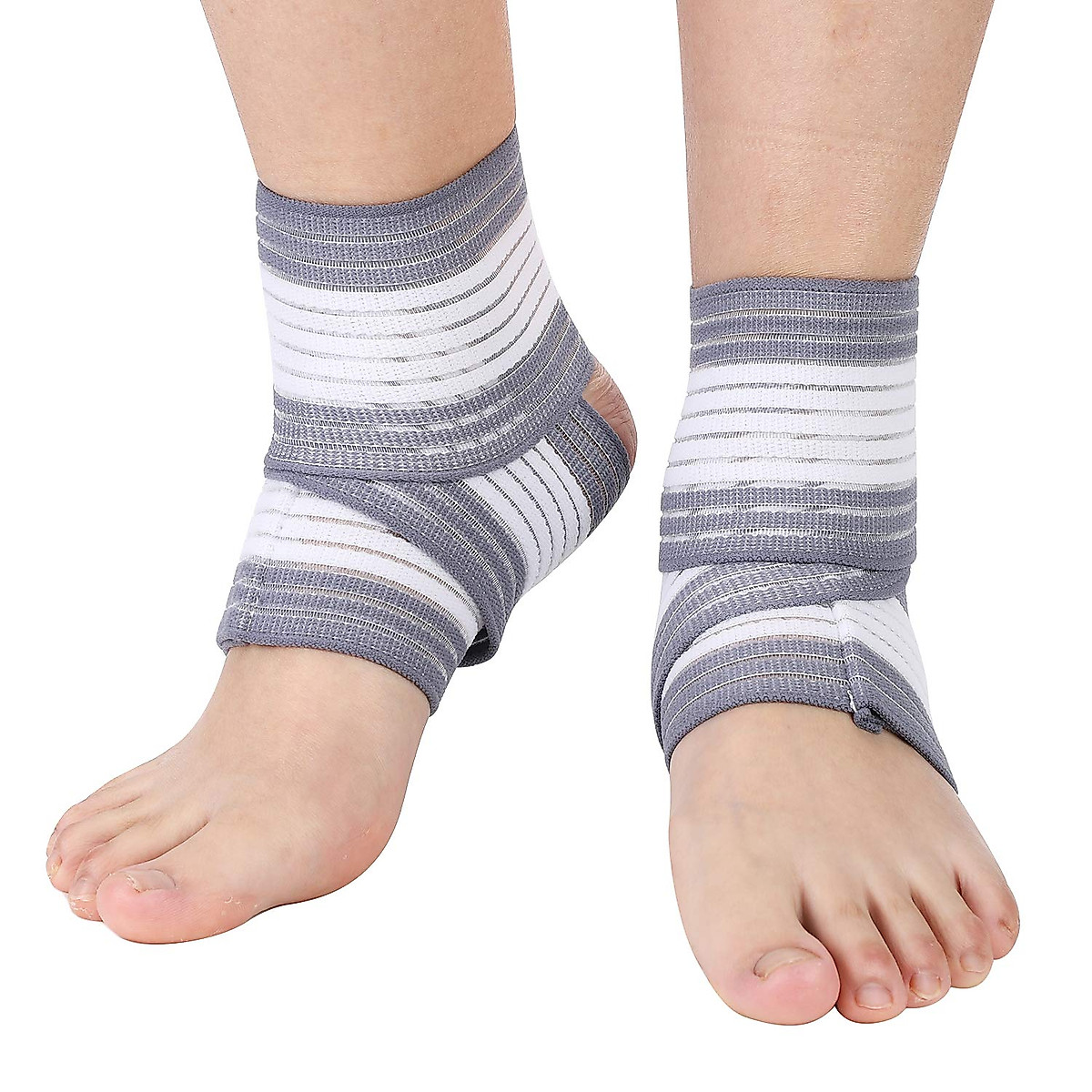 Ankle Support Brace for Men Women Adjustable Strap for Arch Support Breathable Ankle Protector Foot Brace with Compression Wraps Elastic Arch Sleeves for Protection Sprained Sports Gray-White 2 Pcs