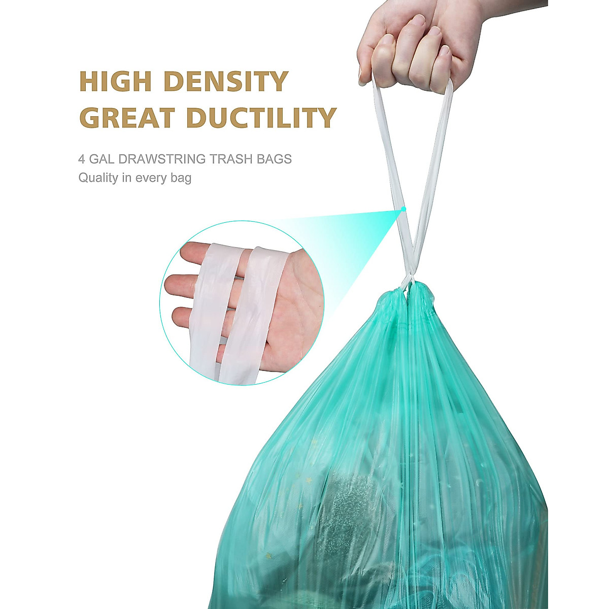 AYOTEE Compostable Trash Bags 4 Gallon Drawstring Trash Bags,100 Counts Ultra Strong Unscented Garbage Bags Small Trash Bags Waste Basket Liners for Bathroom, Kitchen, Car, Pet