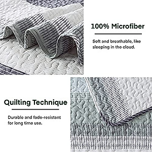 Andency Stripe Quilt Set King(106x96Inch), 3 Pieces (1 Striped Quilt and 2 Pillowcases) Mint Green Patchwork Bedspread Coverlet, Soft Lightweight Microfiber Quilted Bedding Set