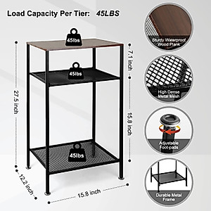 XASERDY 3-Tier Tall End Table,Slim Nightstands,Bedside Table with Storage Shelf,Sofa Side Tables for Small Space,for Living Room, Bedroom,Couch,Metal Frame