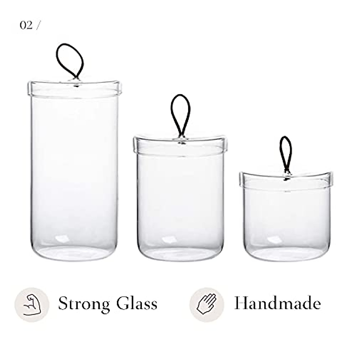 Premium Glass Apothecary Jars for Cotton with Handle | Apothecary Jars Bathroom | Set of 3 | Glass Jar with Lid for Laundry Room Storage, Bathroom Canisters, Mason Jar Bathroom Accessories Set