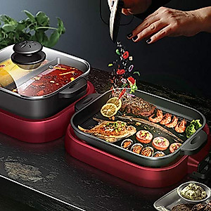 Electric Frying Pan Electric Skillet Multi-Function Two-in- Electric Smokeless Baking Pan Home Barbecue Hot Pot Body Pot