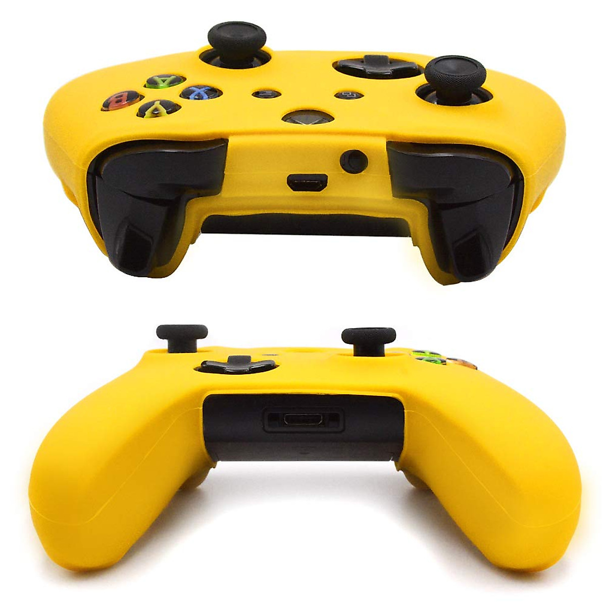 FOTTCZ Anti-Slip Soft Silicone Cover Skin Set for Microsoft Xbox One Controller which 1pcs Yellow Controller Skin + 8pcs Thumb Grip Caps