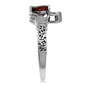 Silvershake Natural Heart Shape Garnet 925 Sterling Silver Irish Claddagh and Triquetra Celtic Knot Ring Size 5