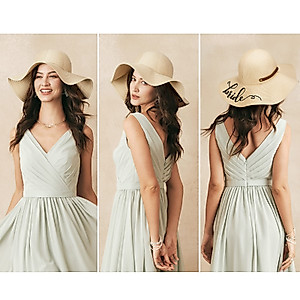 AW BRIDAL Bachelorette Party Favors Bride Hat, Wedding Bride to Be Gifts Bridal Shower Gift for Bride Beach Hat, Wide Brim Floppy Embroidered Straw Sun Hat UPF50+ Beige