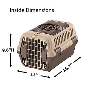 Richell: Double Door Carrier: Small Brown - Pet Transporter, Small Cats & Dogs Up to 11lbs, Attach to Car Seat Belts, Clear Top Door, Front Entry Gate
