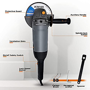 KSEIBI KWS 20-180 Angle Grinder Machine 7inch, Long Handle Grinding Tool, Powerfull 15 AMP Motor for Concrete Cutting, Grinding and Polishing