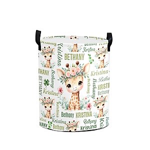 Laundry Storage Basket Name Text, Giraffe Laundry Hamper Laundry Bag Waterproof Clothes Bin Collapsible, Clothes Hamper for Bathroom, Laundry, College