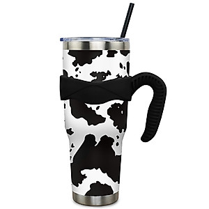 Exacmos 40 oz Tumbler with Handle and Straw 40 oz Cow Cup Insulated Stainless Steel Coffee Travel Mug Spill Proof Leak Proof Slim 40oz Tumbler with Handle Cow Decor Stuff Gifts for Women