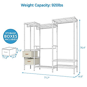 VIPEK V8 White Metal Clothes Rack, Adjustable Shelves, Holds 816 lbs, Compact Design, Easy Assembly