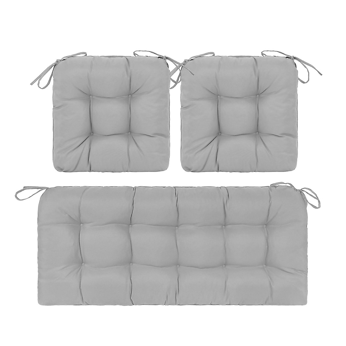 Outdoor Wicker Patio Furniture Cushions 3 Piece Set Tufted Waterproof Settee Cushion All-Weather Durable Fluffy Wicker Chair Pads Single Piping with Ties Garden Loveseat Chair Pillow (44x19x5, Gray)