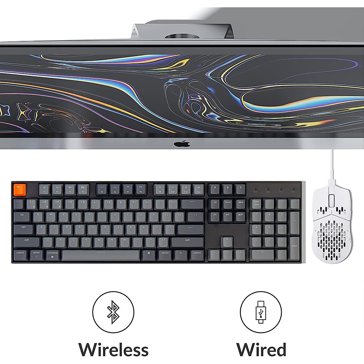 Keychron K10 Wireless Bluetooth/USB Wired Gaming Mechanical Keyboard, Hot-swappable Full Size Layout 104 Keys White Backlight N-Key Rollover for Mac Windows, Gateron G Pro Blue Switch