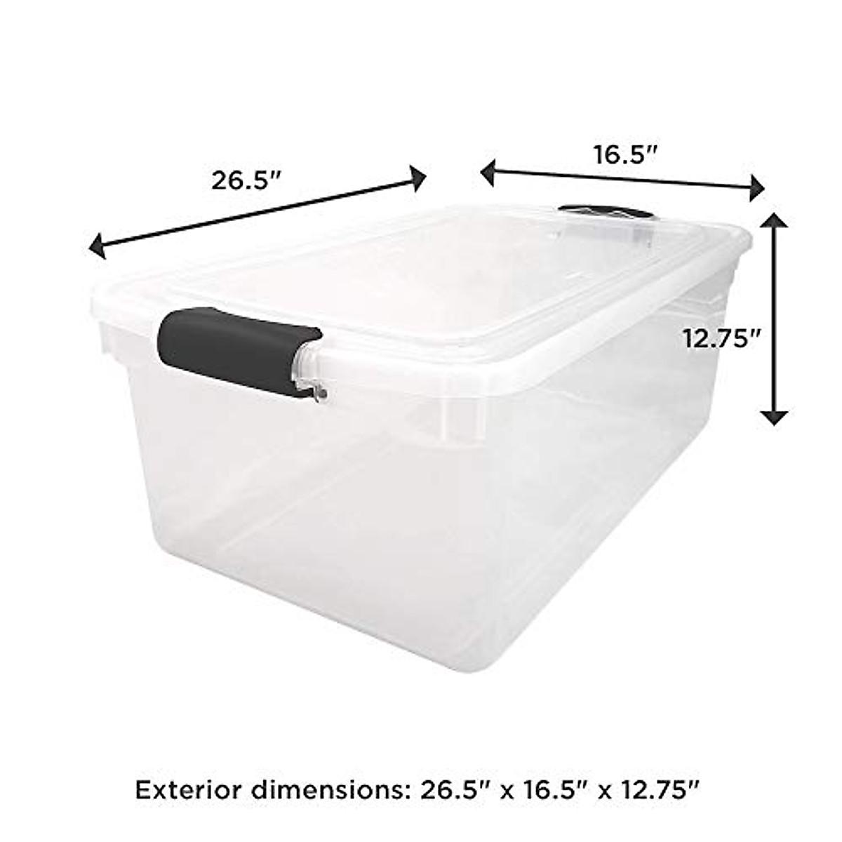 HOMZ Multipurpose 66 Quart Clear Storage Container Tote Bins with Secure Latching Lids for Home or Office Organization, (2 Pack)