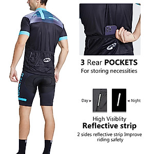sponeed Mens Cycle Jerseys Set Shorts Gel Padded Tights Bicycle Pants Paddding US M Black Blue