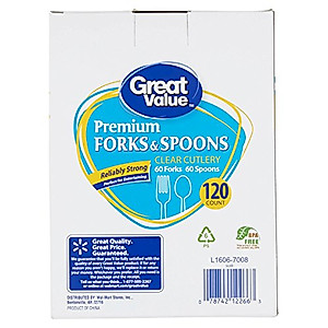 Great Value Premium Forks & Spoons Clear Cutlery, 120 Count