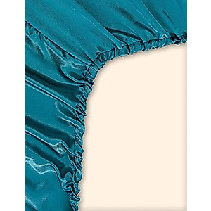 California Drapes Soft & Silky Satin Crib Fitted Sheet, Great for Babies with Sensitive Hair, Fully Elastic All Around for A Secure Fit (Teal)