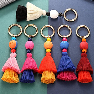 Tatuo 6 Pieces Handmade Bohemian Tassel Keychain Tassels Bag Key Chain Charm Handbags Pendant Key Chain Rings (Color Set 2)