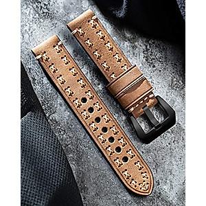 BINLUN Replacement Watch Bands Compatible with Samsung Galaxy Watch, Compatible with Huawei Watch, Compatible with Garmin Smartwatch Thick Oil Leather Watch Strap with X-Type Thick Line20/22/24mm