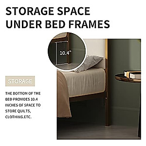 YUHUASHI Platform Metal Bed Frame, Simple Design, Linen-Covered Curved headboard, Metal Frame and Foot, Easy to Assemble and noiseless (Beige & Gold, Queen)