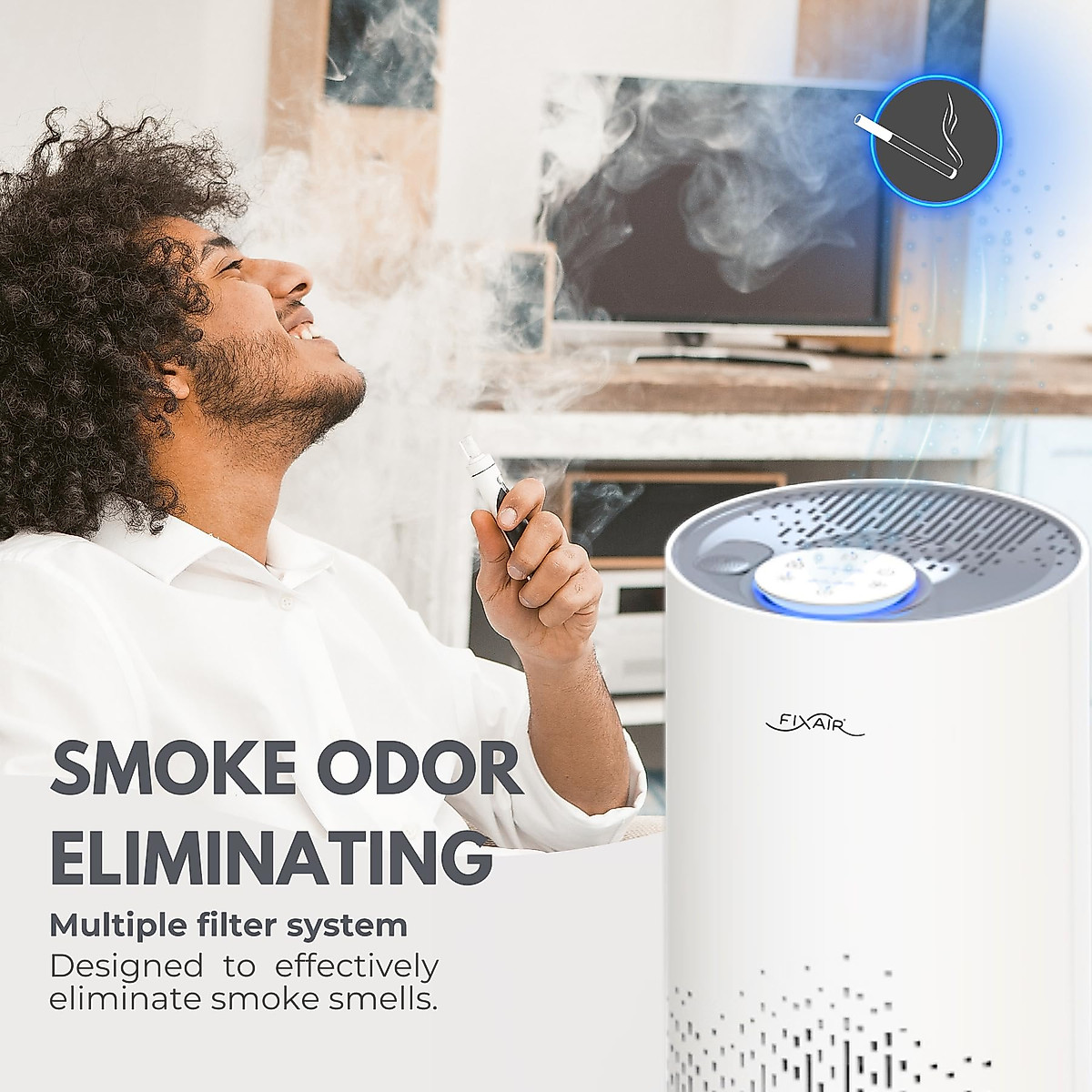 FIXAIR portable air purifier for home H13 true HEPA, air cleaner for smoke, for large room, office, bedroom, pets, odors, pollen, dander, dorm room, with essential oil diffuser and sleep mode.