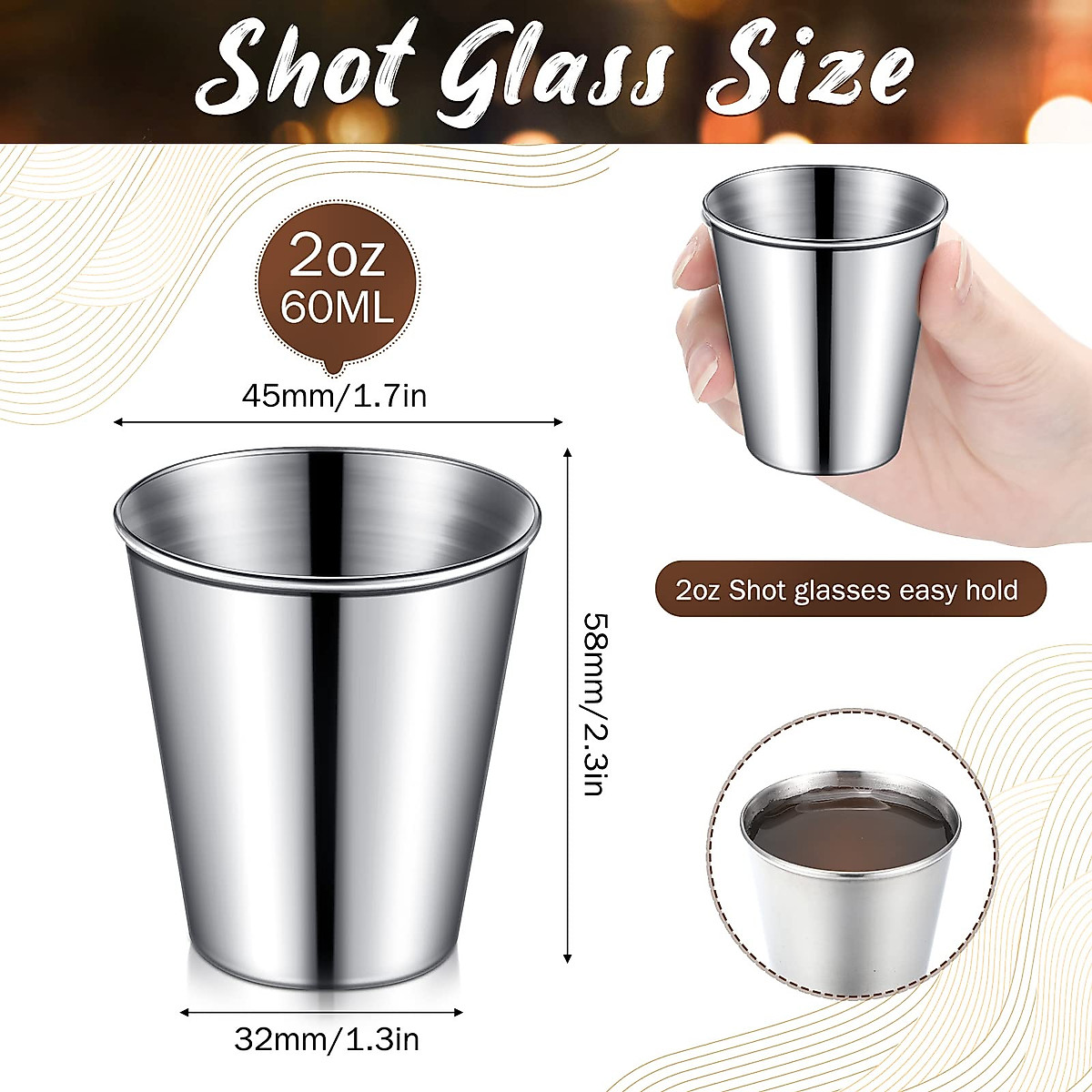100 Pcs 2 oz Stainless Steel Shot Glasses Metal Cups Small Unbreakable Shot Glass for Espresso Whiskey Bar Home Restaurant Camping Barware Gift (Black)