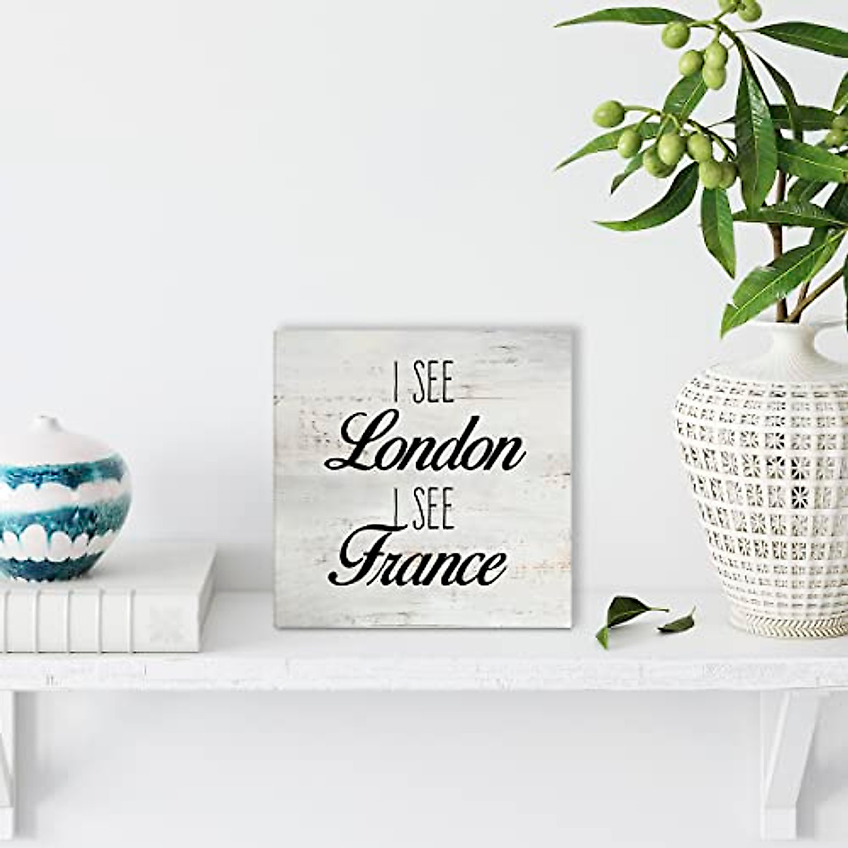 Rustic I See London Wood Box Sign Humor Bathroom Wooden Box Sign Farmhouse Home Restroom Desk Shelf Decor (5 X 5 Inch)