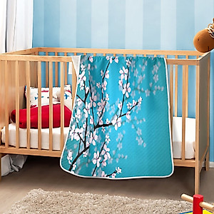 Plum Cherry Blossom Cotton Baby Blanket 30" x 40" Warm Soft Breathable Muslin Swaddle Blankets for Toddler Boys Girls Nursery Receiving Wraps