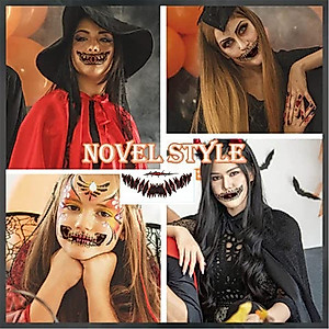 12 Sheets Halloween Prank Makeup Temporary Tattoo Clown Tattoo Stickers Halloween Joker Tattoos Clown Horror Big Mouth Tattoo Stickers for Kids Adult Halloween Cosplay Party Decorations