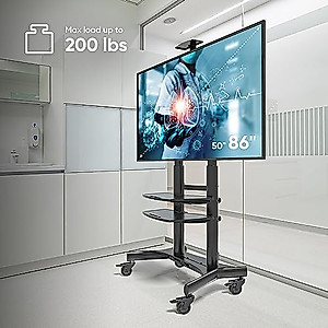 ONKRON Mobile TV Stand for 50" - 86" TVs up to 200 lbs - Adjustable TV Stand Portable - max VESA 800x500 - Tall TV Stand with Wheels/Mobile TV Cart Rolling TV Stand on Wheels Black