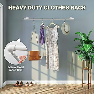 Clothes Rack, 46inches Industrial Pipe Clothing Rack Heavy Duty Garment Racks Wall Mounted Closet Rod White Wardrobe Rack for Hanging Clothes