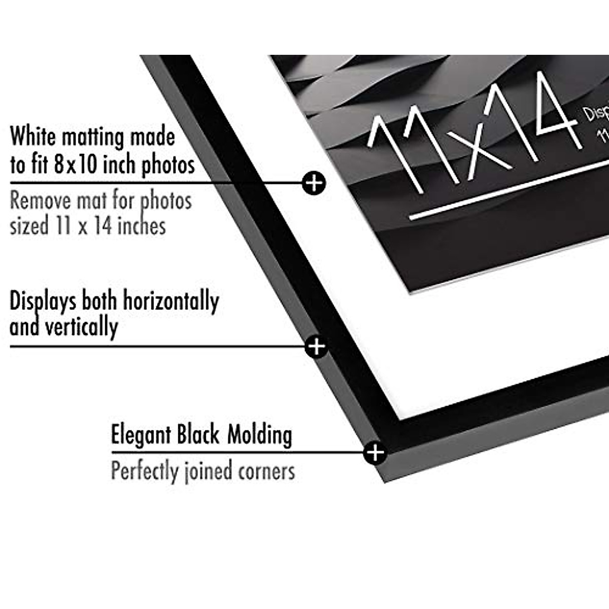 Americanflat 11x14 Picture Frame in Black - Thin Border 8x10 Picture Frame with Mat or 11x14 Frame Without Mat - Shatter Resistant Glass - Horizontal and Vertical Formats for Wall